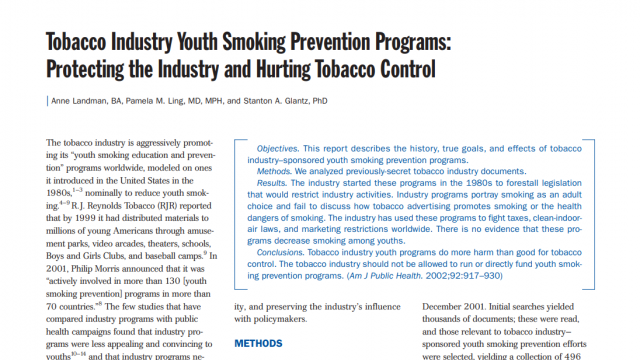 Tobacco Industry Youth Smoking Prevention Programs: Protecting the ...